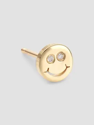 SYDNEY EVAN 14k Yellow & Diamond Tiny Pure Happy Face Single Stud Earring - Gold