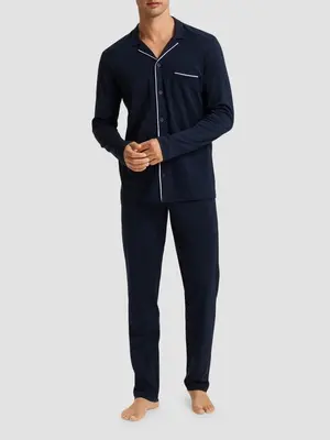 Hanro Basic Piped 2-piece Long Pajama Set