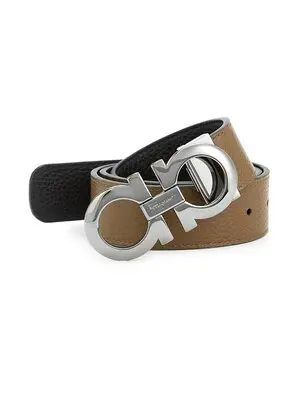 FERRAGAMO Adjustable Gancini Cut-to-size Reversible Leather Belt Brown Nero