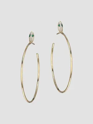 Nina Gilin 14k Yellow Diamond & Emerald Snake Hoop Earrings - Gold