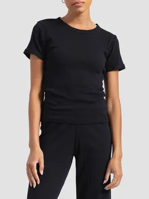 LESET Pointelle Crewneck T-shirt - Black