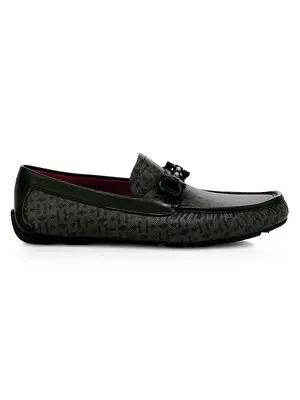 FERRAGAMO Men's Parigi 19 Printed Suede Loafers - Nero Grigio  - Nero Grigio