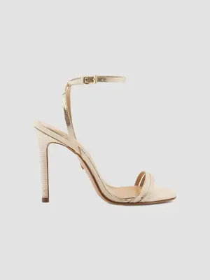Schutz Altina Metallic Embossed Leather Sandals - Gold