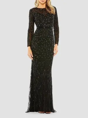 Mac Duggal Illusion Sequin Gown - Black