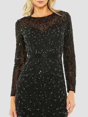 Mac Duggal Illusion Sequin Gown - Black