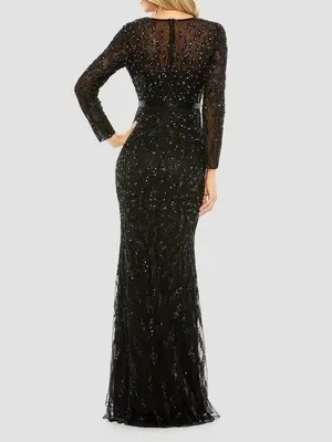 Mac Duggal Illusion Sequin Gown - Black