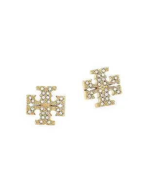 Tory Burch Goldtone Pavé Logo Stud Earrings Tory Gold