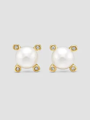 David Yurman Stud Earrings In 18k With Pearls And Diamonds, 7.4mm - Pearl