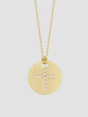 Roberto Coin Tiny Treasures 18k Yellow & Diamond Cross Disc Pendant Necklace - Gold