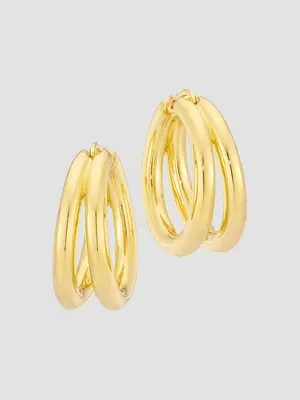 Roberto Coin 18k Double Hoop Earrings/32mm - Gold