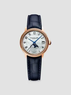 RAYMOND WEIL Maestro Moon Phase Diamond & Mother-of-pearl Leather Watch - Blue
