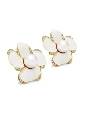 KENNETH JAY LANE 22k -plated, Faux Pearl & Crystal Flower Clip-on Earrings - White