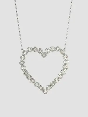Nina Gilin Rhodium-plated Silver & Diamond Cluster Open Heart Pendant Necklace - Black