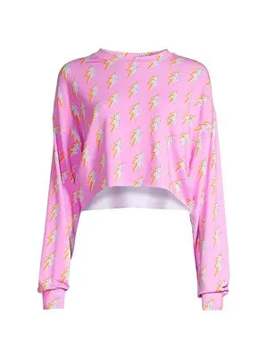 STRIPE & STARE Lightning Genie Cropped Pullover - Pink