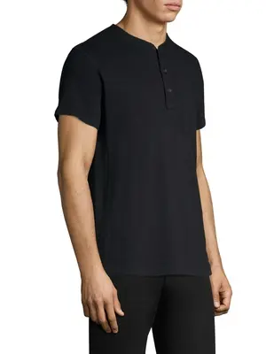 Rag & Bone Textured Slim-fit Short Sleeve Henley T-shirt - Black