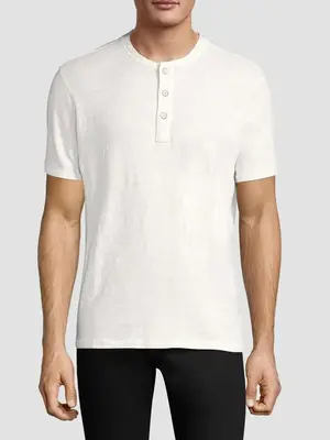 Rag & Bone Textured Slim-fit Short Sleeve Henley T-shirt - White