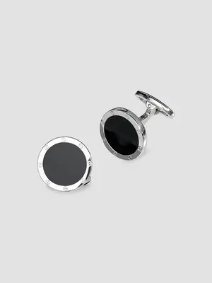 JAN LESLIE Etched Rivet Round Onyx Cufflinks - Black