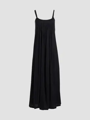 Hanro Juliet Pleated Cotton Long Chemise - Black