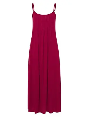 Hanro Juliet Pleated Cotton Long Chemise Intense Garnet