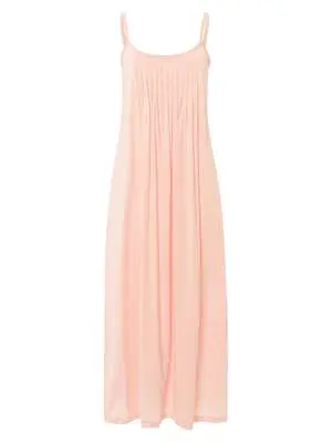 Hanro Juliet Pleated Cotton Long Chemise Powder Pink