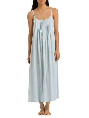 Hanro Juliet Pleated Cotton Long Chemise Whispering Blue