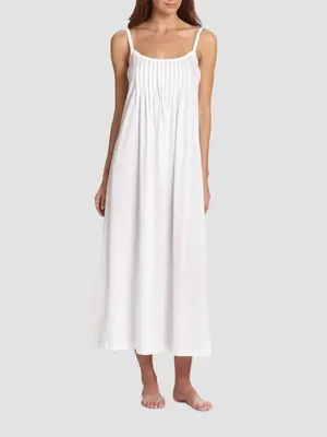 Hanro Juliet Pleated Cotton Long Chemise - White