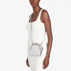 JIMMY CHOO Varenne Top Handle Mini Silver Jc Mirror Fabric Mini Bag With Plexi Chain Strap Silver