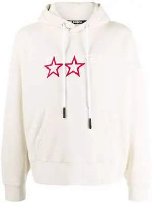Palm Angels Logo-embroidered Cotton Hoodie - Neutrals