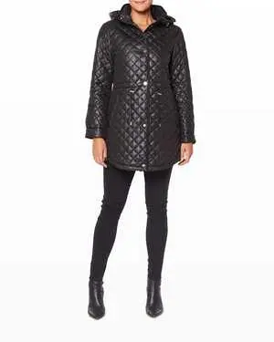 Kate Spade New York Diamond Quilted Anorak Jacket W/ Detachable Hood Black