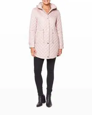 Kate Spade New York Diamond Quilted Anorak Jacket W/ Detachable Hood Soft Rose