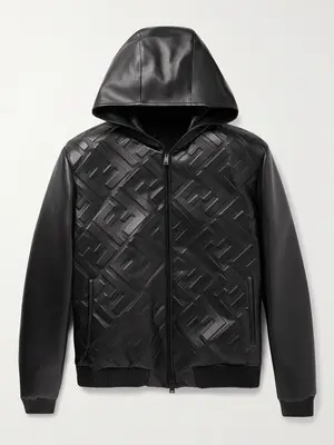 Fendi Logo-embossed Leather Hooded Jacket