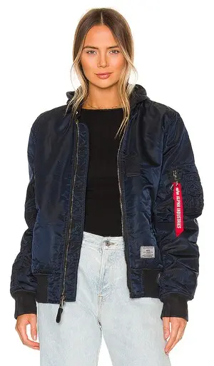 Alpha Industries Ma-1 Hooded Battlewash Flight Jacket In Navy