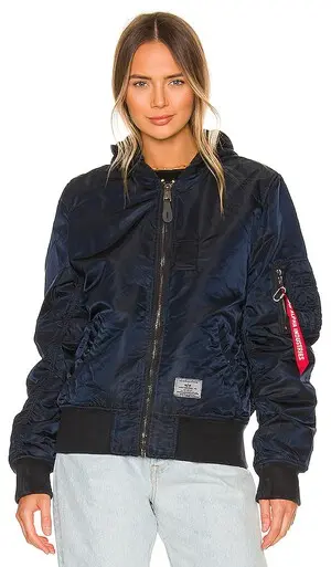 Alpha Industries Ma-1 Hooded Battlewash Flight Jacket In Navy