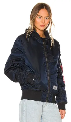 Alpha Industries Ma-1 Hooded Battlewash Flight Jacket In Navy