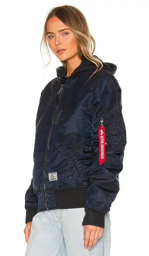 Alpha Industries Ma-1 Hooded Battlewash Flight Jacket In Navy