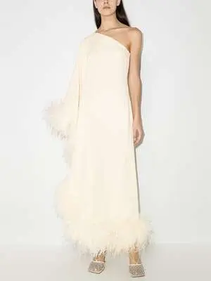 TALLER MARMO Ubud Feather-trim Gown - Neutrals