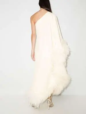 TALLER MARMO Ubud Feather-trim Gown - Neutrals