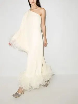 TALLER MARMO Ubud Feather-trim Gown - Neutrals