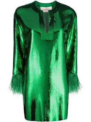 Valentino Garavani Sequin And Feather Kaftan Dress
