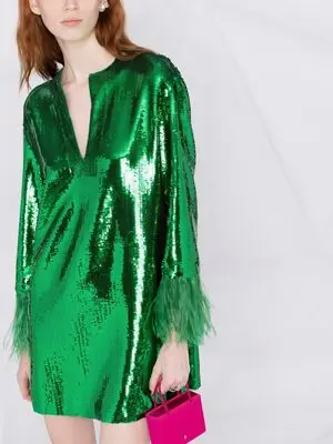 Valentino Garavani Sequin And Feather Kaftan Dress