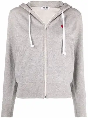 Play Comme Des Garcon Embroidered-motif Zip-front Hoodie - Grey