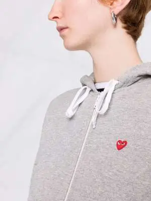 Play Comme Des Garcon Embroidered-motif Zip-front Hoodie - Grey