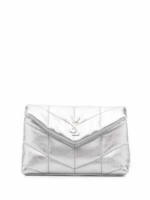 Saint Laurent Quilted Metallic-effect Clutch Bag