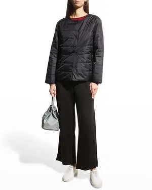 Eileen Fisher Eggshell Recycled Nylon Quilted Jacket - Black