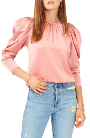 1.State Satin Shirred Neck Top - Dusk Rose