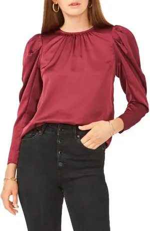 1.State Satin Shirred Neck Top - Napa Wine