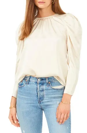 1.State Satin Shirred Neck Top Tapioca