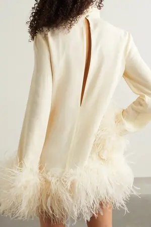 TALLER MARMO Net Sustain Gina Feather-trimmed Mini Dress - Ivory