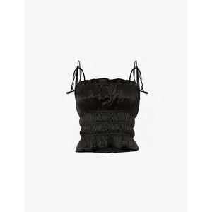 REFORMATION Viviana Shirred Silk-satin Top