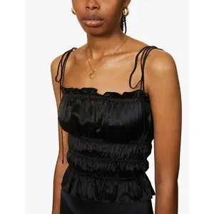 REFORMATION Viviana Shirred Silk-satin Top